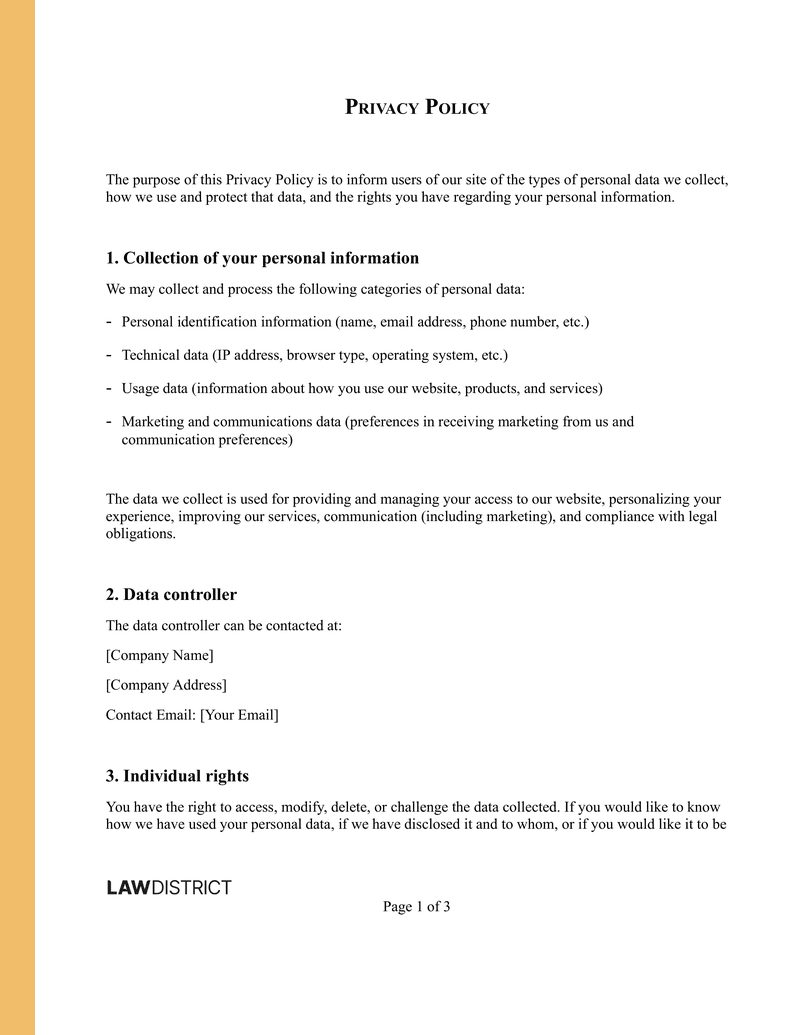 Free Privacy Policy Template | Website & App | Lawdistrict